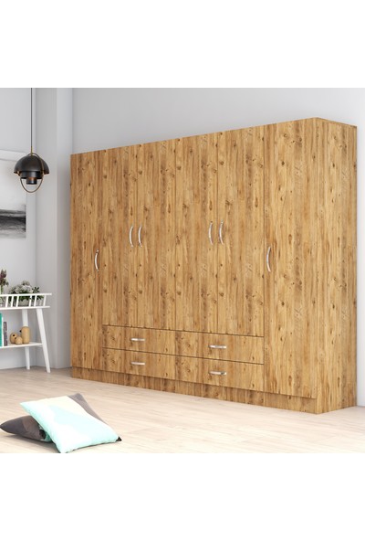 6 Kapılı Dört Çekmeceli Geniş Gardrop Çam - GRD0802 6 Kapılı Dört Çekmeceli Geniş Gardrop Çam - GRD0802