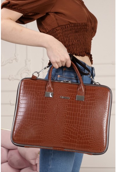 Oshho Kroko Taba Macbook Air Pro 13 13.3-14 Inç Darbeye Karşı Korumalı Laptop Çantası