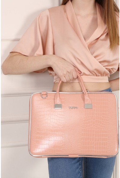 Oshho Kroko Pudra Macbook Air Pro 13 13.3-14 Inç Darbeye Karşı Korumalı Laptop Çantası