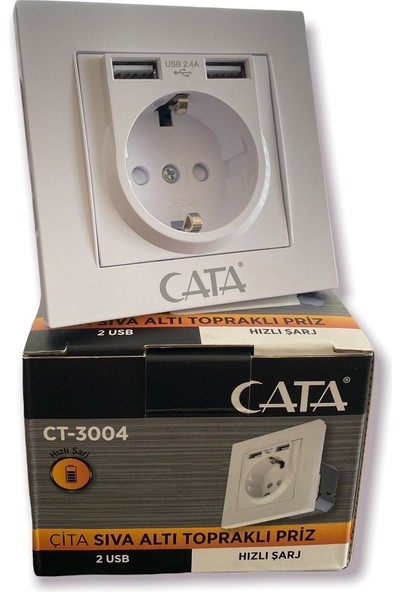 Cata Çift Usb'li Sıva Altı Topraklı Priz Hızlı Şarj + Çocuk Koruma CT-3004