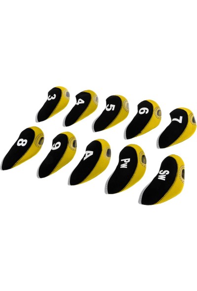10 Adet / Paket Neopren Golf Kulübü Başkanı Kama Demir Koruyucu Demir Kapakları Siyah + Sarı Kapakları