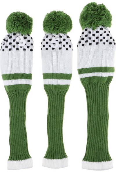 3 Adet Pom Pom Kafa Kapak Sürücü Fairway Ahşap Golf Örme Başörtüsü - Yeşil 3 Adet Pom Pom Kafa Kapak Sürücü Fairway Ahşap Golf Örme Başörtüsü - Yeşil