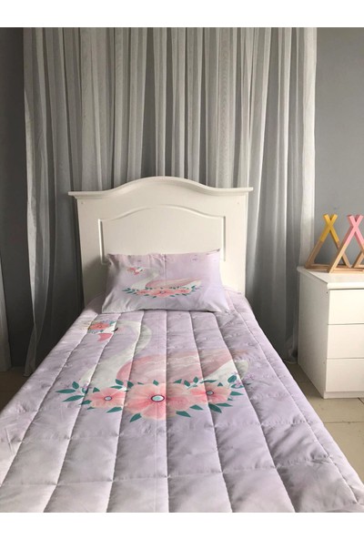 Consept Home Çiçekli Taçlı Kuğu Tek Kişilik Dört Mevsim Nevresim Takımı