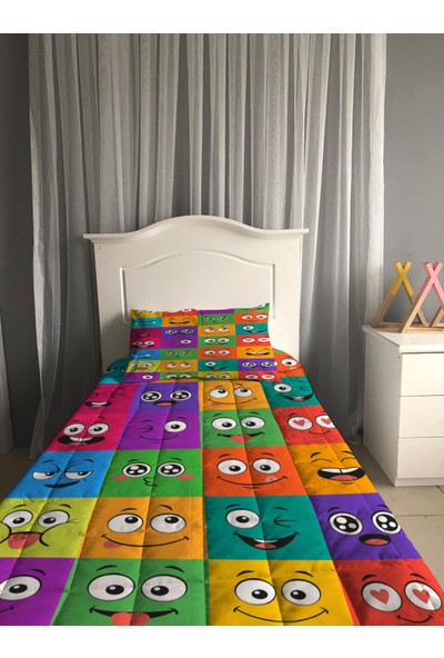 Consept Home Emojili Tek Kişilik Dört Mevsim Nevresim Takımı