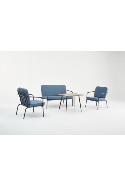 Decosit Alız Bahçe Balkon Alüminyum Oturma Grubu Antrasit (2+1+1+Sehpa) - Mavi Kumaş