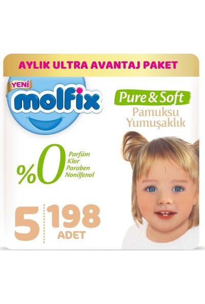 Molfix P&s Bebek Bezi 5 Beden (11-18KG) Junior 198 Adet Ultra Avantaj Paketi Molfix P&s Bebek Bezi 5 Beden (11-18KG) Junior 198 Adet Ultra Avantaj Paketi