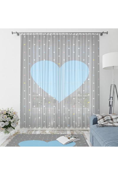 Consept Home Mavi Kalpli Tül Perde Consept Home Mavi Kalpli Tül Perde