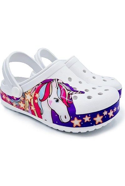 Cozi Company crocss Unicorn Kız Çocuk Pembe Beyaz Sandalet Terlik