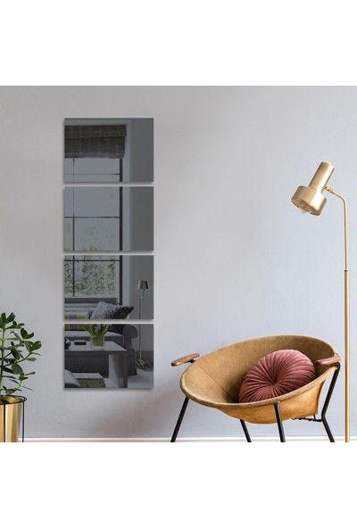 Decorita Ayna - Füme Ayna - 4'lü Takım Dikdörtgen Ayna - 25CM x 35CM