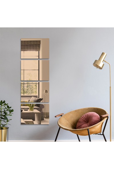 Decorita Ayna - Bronz Ayna - 4'lü Takım Dikdörtgen Ayna - 25CM x 35CM