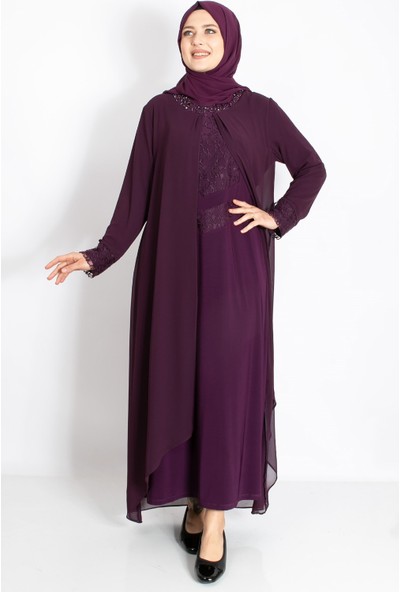 Modaviki Dantel Işleme Detay Şifon Abiye Mürdüm MDA2202 Modaviki Dantel Işleme Detay Şifon Abiye Mürdüm MDA2202