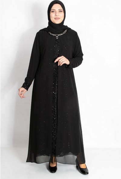 Modaviki Pul Payet Detaylı Abiye Siyah MDA2218