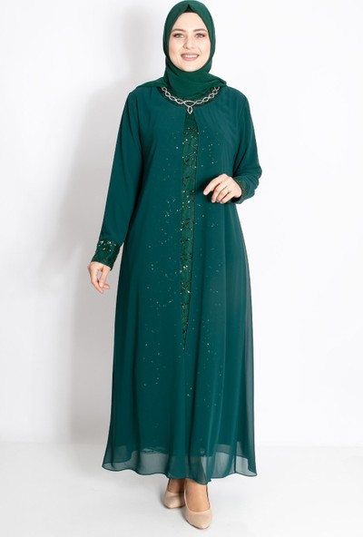 Modaviki Pul Payet Detaylı Abiye Yeşil MDA2218
