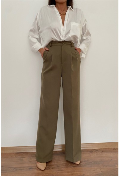 MyLove Palazzo Kumaş Pantolon Haki