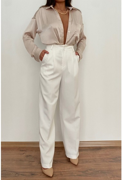 MyLove Krinkıl Saten Gömlek Bej