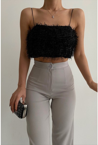 MyLove Püsküllü Crop Top Siyah