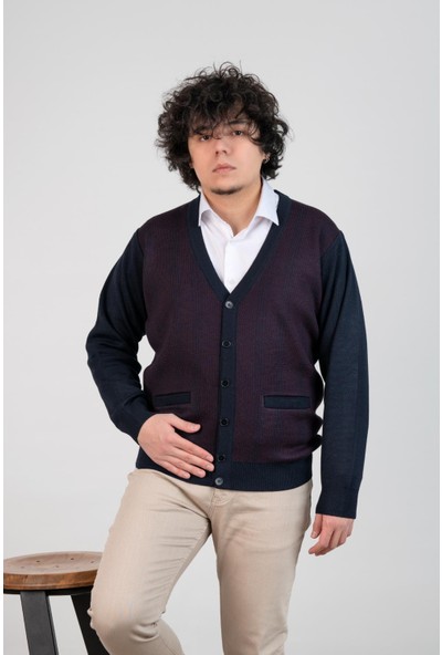 Woolen World Düğmeli Çift Cepli Desenli Erkek Triko Hırka Woolen World Düğmeli Çift Cepli Desenli Erkek Triko Hırka
