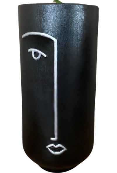 Tasarloxi Seramik Uzun Yüzlü Soyut Vazo Saksı