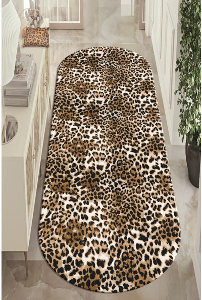 Benalya Dijital Baskılı Kaymaz Taban Yıkanabilir Leopar Desenli Oval Salon Halısı BA389 Benalya Dijital Baskılı Kaymaz Taban Yıkanabilir Leopar Desenli Oval Salon Halısı BA389