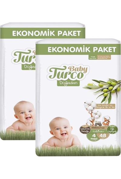 Baby Turco Doğadan 4 Beden Maxi 48X2 96'lı Bebek Bezi Baby Turco Doğadan 4 Beden Maxi 48X2 96'lı Bebek Bezi