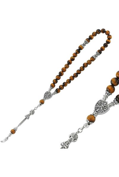 Doğal Taş Metal Püsküllü Kaplan Gözü Taşlı Tesbih