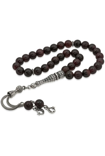 Doğal Taş Metal Püsküllü Lal Taşı Tesbih