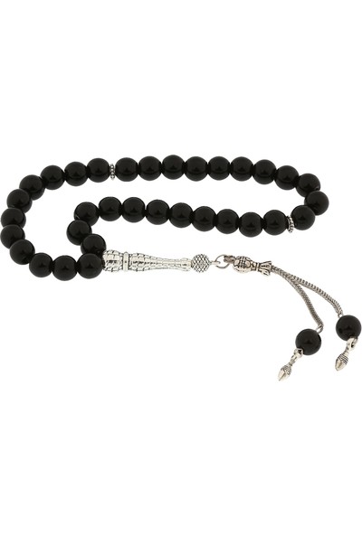 ​Doğal Taş Metal Püsküllü Oniks Taşı Tesbih