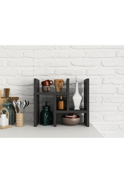 Sanal Mobilya Boyd Raf Larex Siyah -16 Mutfak Rafı - Tezgah Üstü Baharatlık