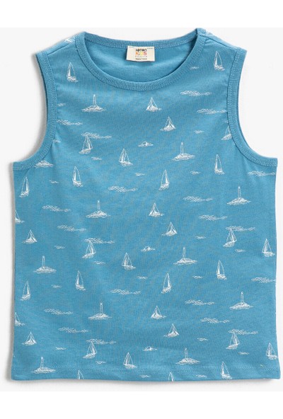 Koton Yelken Baskılı Kısa Kollu Bisiklet Yaka Atlet Pamuklu