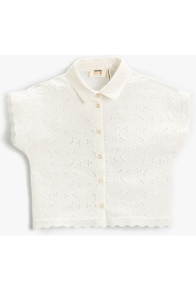 Koton Fisto Işlemeli Crop Oversize Kısa Kollu Gömlek Koton Fisto Işlemeli Crop Oversize Kısa Kollu Gömlek