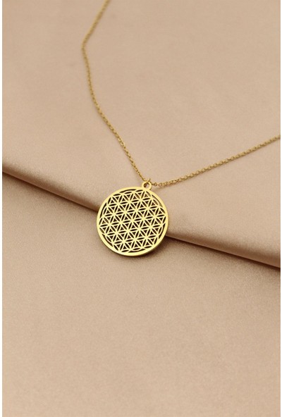 Erbilden Çelik Gold Renk Yaşam Çiçeği Tasarımlı Kadın Kolye