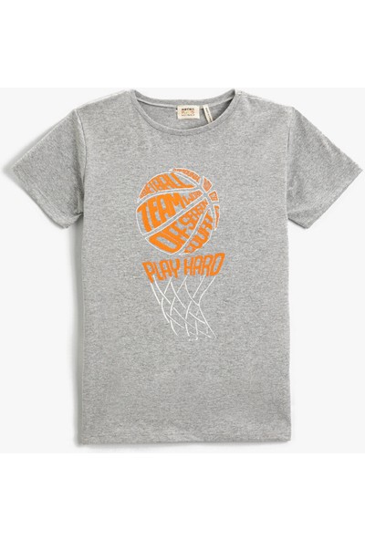 Koton Erkek Çocuk Basketbol Temalı Baskılı Kısa Kollu Bisiklet Yaka Tişört