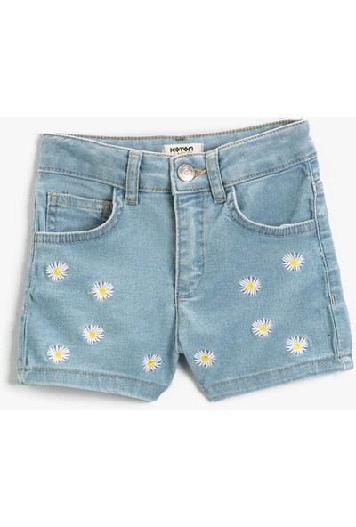 Koton Papatya Işlemeli Kot Şort