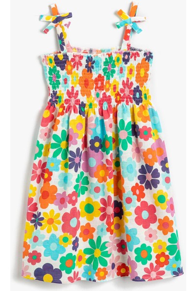 Koton 2SKG80008AW V Yaka Normal Kalıp Desenli Çok Renkli Kız Çocuk Elbise