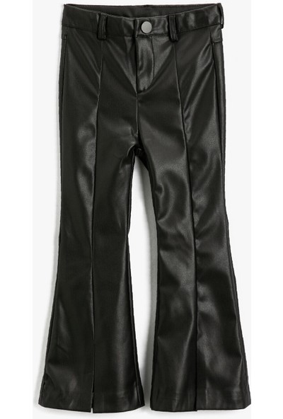 Koton Suni Deri Görünümlü Ispanyol Paça Dikiş Detaylı Pantolon