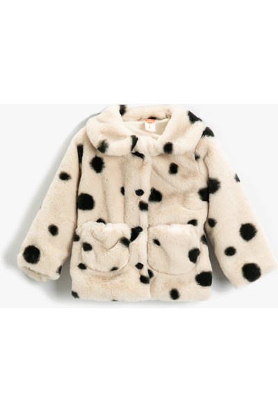 Koton Kız Bebek Desenli Peluş Kaban Cepli