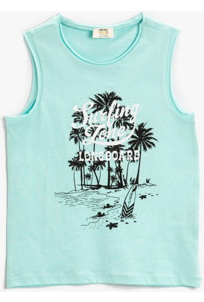 Koton Erkek Çocuk Yaz Temalı Palmiye Baskılı Kısa Kollu Bisiklet Yaka Atlet Pamuklu