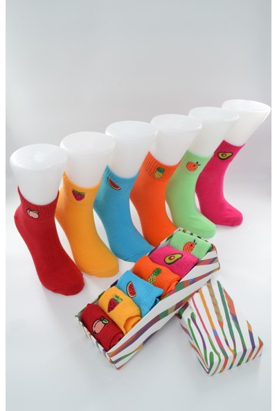 Sara Bayan 6 Lı Meyve Nakışlı Pamuk Soket Çorap Sara Bayan 6 Lı Meyve Nakışlı Pamuk Soket Çorap