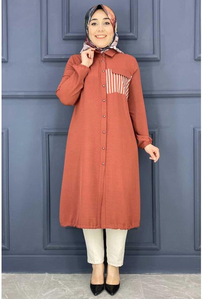 Moda Eminler Kadın Çizgili Tesettür Gömlek