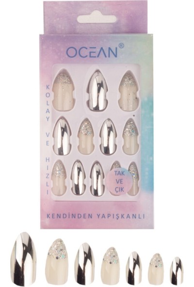 Ocean Badem Metalik ve Simli Tak ve Çık Takma Tırnak Kırmızı 787 Ocean Badem Metalik ve Simli Tak ve Çık Takma Tırnak Kırmızı 787
