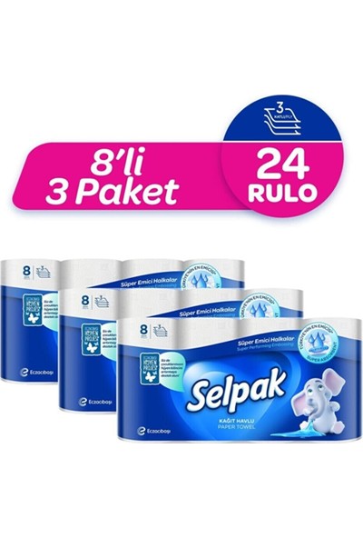 Selpak Hijyen Kağıt Havlu 6 Lı 3 Katlı x 4 Adet Selpak Hijyen Kağıt Havlu 6 Lı 3 Katlı x 4 Adet