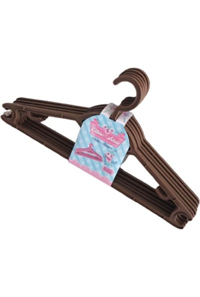 6 Lı Elbise Plastik Elbise Askısı Gömlek Bluz Kıyafet Askısı Kahverengi