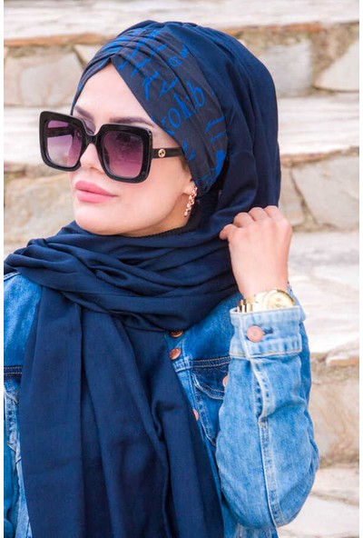 Aişe Tesettür Lacivert Büzgülü Hazır Şal - 50601