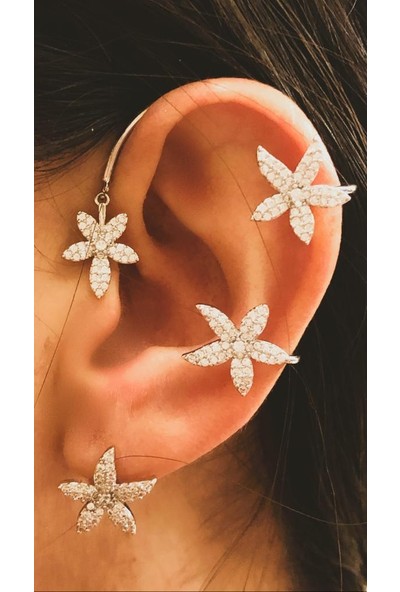 Zirkon Taşlı Gümüş Kaplama Kulak Arkası Küpe Earcuff Zirkon Taşlı Gümüş Kaplama Kulak Arkası Küpe Earcuff