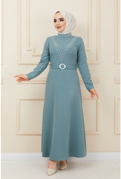 İmaj Butik Önü Inci Detaylı Tesettür Abiye/mint