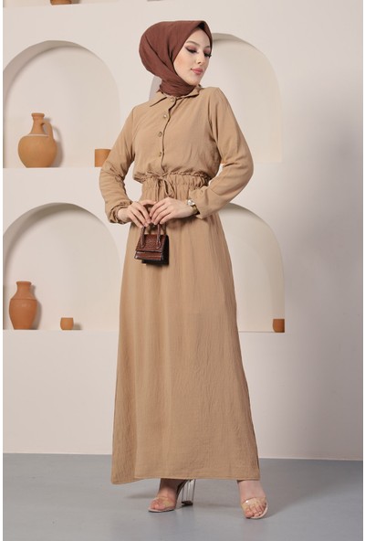 İmaj Butik Gömlek Yaka Önden Düğmeli Tesettür Elbise/camel İmaj Butik Gömlek Yaka Önden Düğmeli Tesettür Elbise/camel