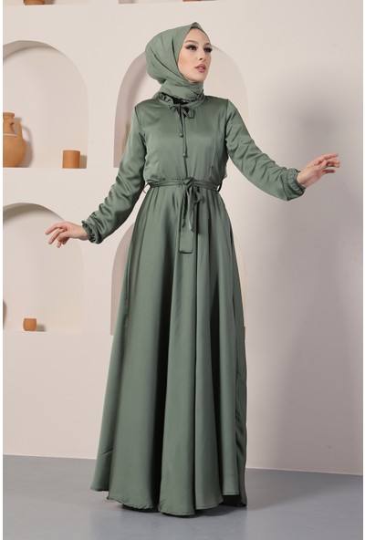 İmaj Butik Yaka Fırfır Detaylı Bağcıklı Tesettür Abiye/yeşil İmaj Butik Yaka Fırfır Detaylı Bağcıklı Tesettür Abiye/yeşil