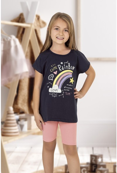 Özkan 42964 Kız Çocuk Pamuklu Örme Kısa Kollu Kısa Taytlı Pijama Takımı