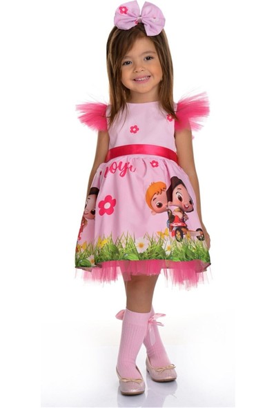 Cantoy Pembe Taçlı Tül Detaylı Niloya Kız Çocuk Elbisesi