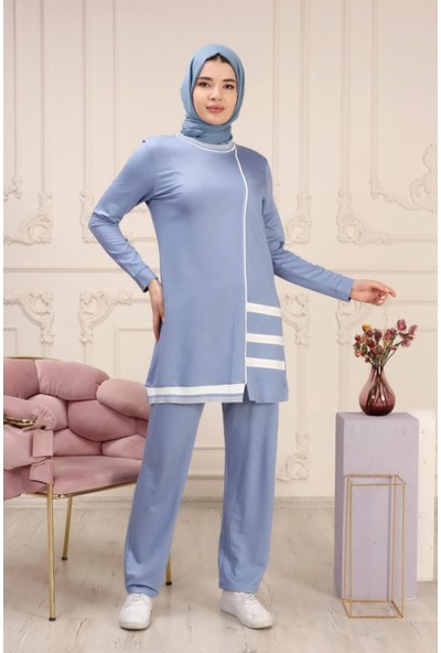 Elele Kadın Bucak Tunik Pantolon Takım Mavi
